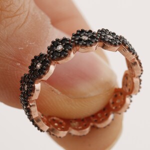Band Ring Flower Style Turkish Handmade Jewelry Black Zircon - Etsy