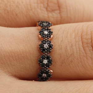 Band Ring Flower Style Turkish Handmade Jewelry Black Zircon - Etsy