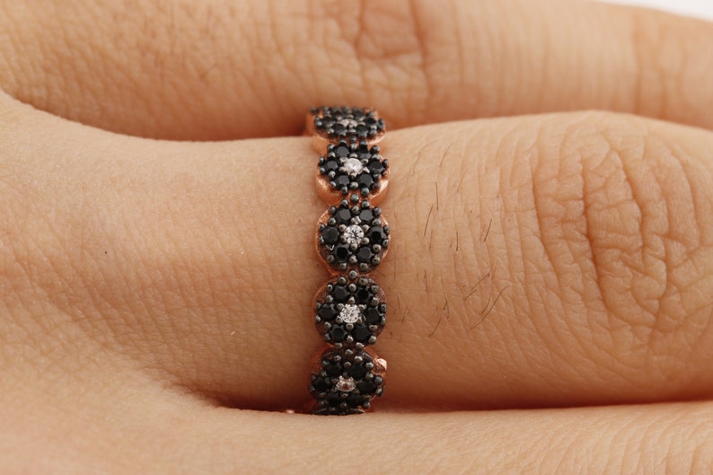 Band Ring Flower Style Turkish Handmade Jewelry Black Zircon | Etsy