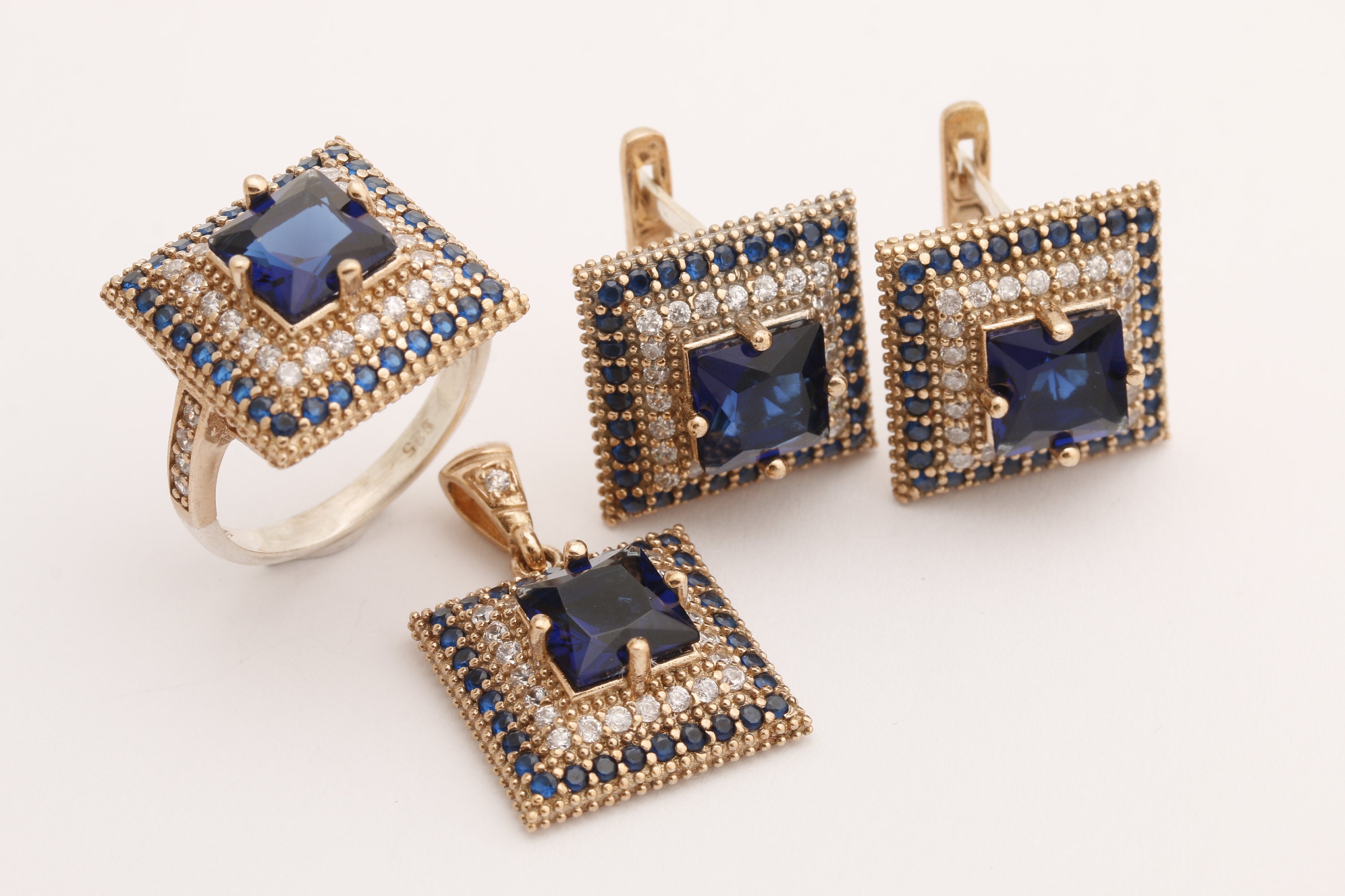 Joyería turca hecha a mano Zafiro de forma cuadrada pequeña y - Etsy España