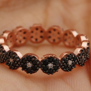 Band Ring Flower Style Turkish Handmade Jewelry Black Zircon - Etsy