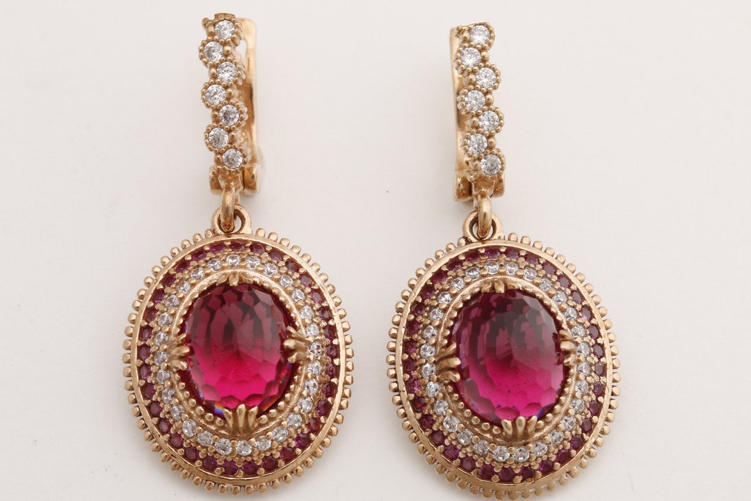Turkish Handmade Jewelry Oval Shape Pink Ruby and Round Cut Topaz 925 ...