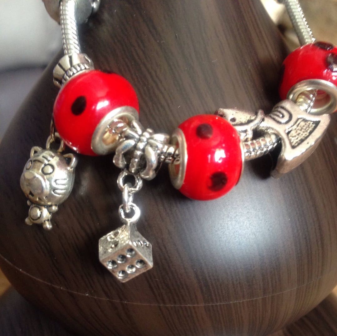 Playroom Silver European Charm Bracelet (pandora Style) Ladybird Red ...