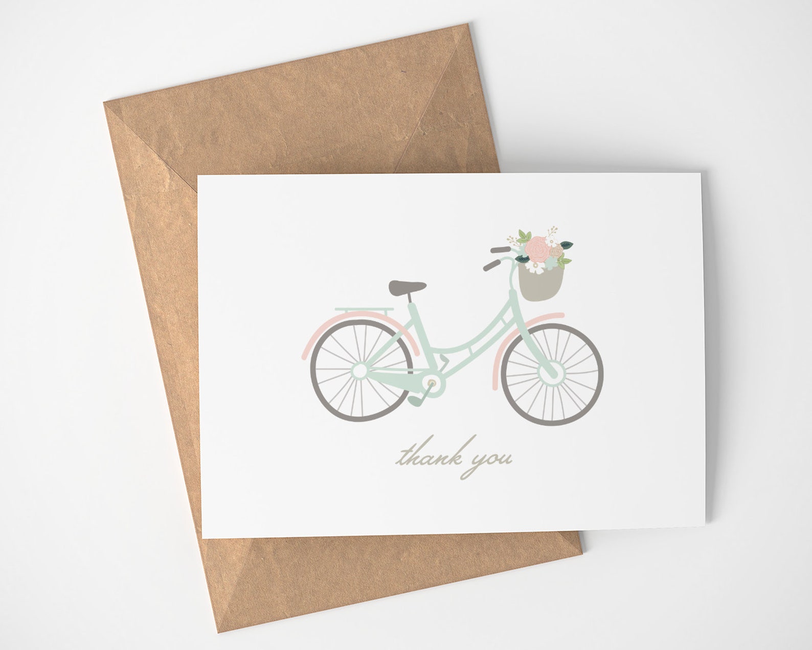 Thank You Card Thank You Bicycle Flowers Flower Basket - Etsy