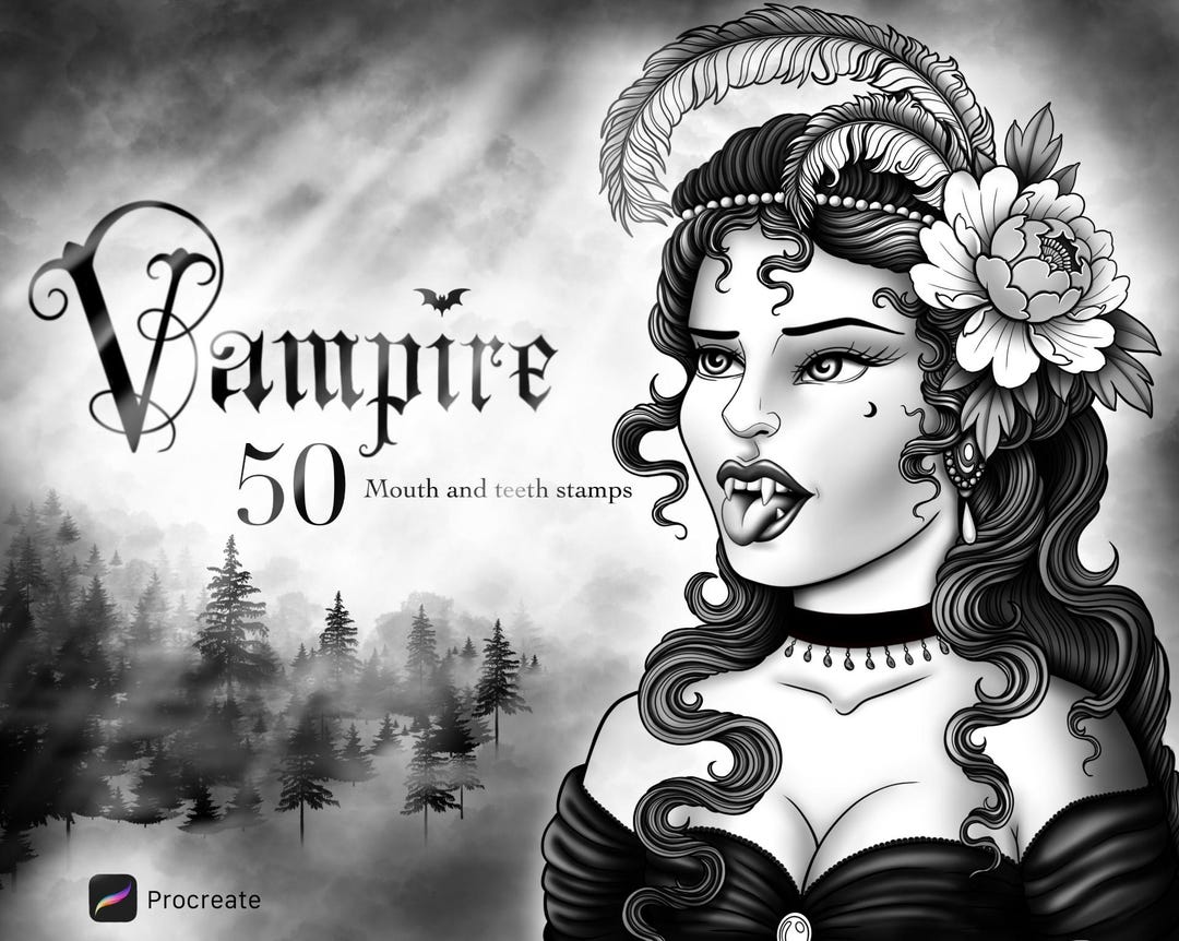 50 Vampire Mouth and Teeth Stamps for Procreate, Procreate Stamp ...