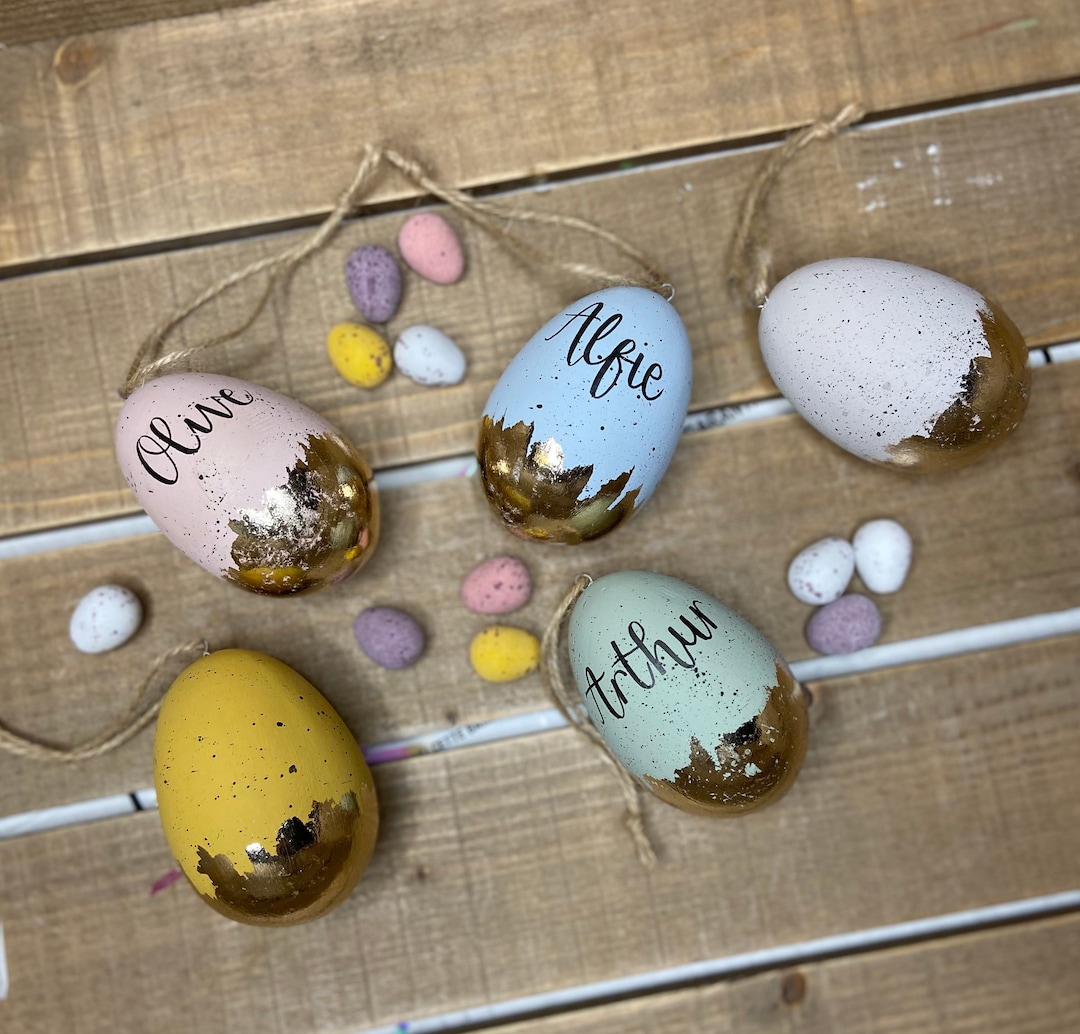 Hand painted, personalised, ceramic Easter egg hanging decoration ...