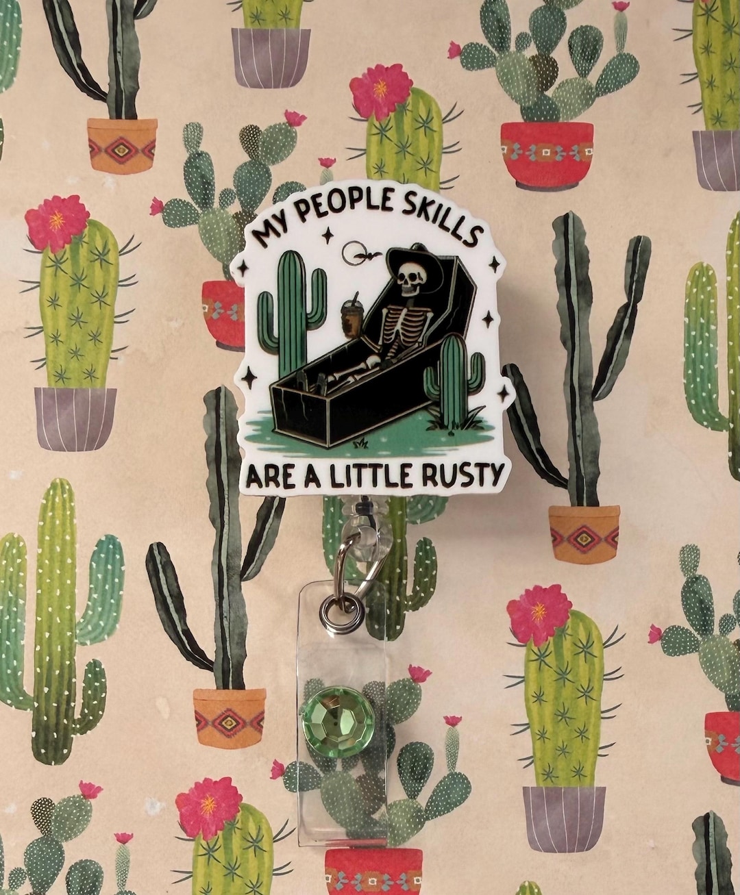 Rusty People Skills Skeleton Badge Reel - Etsy