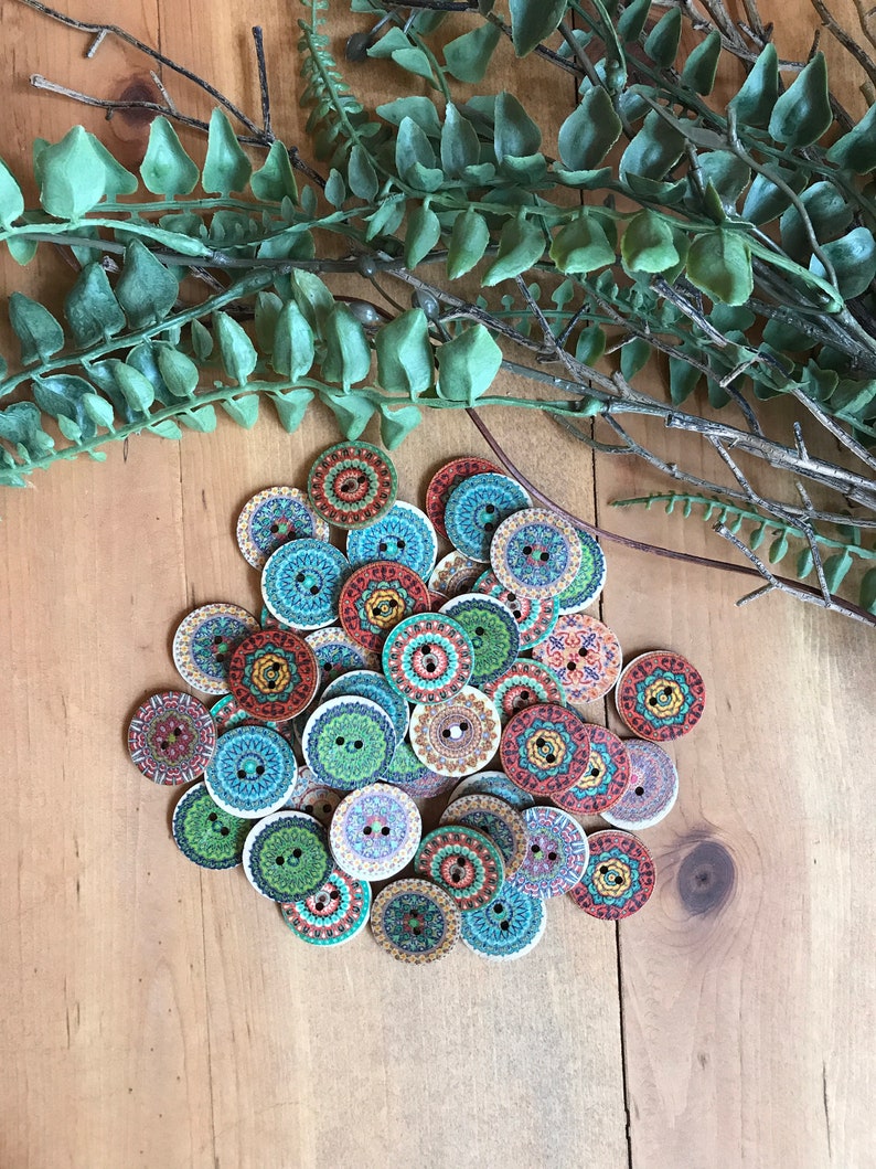 Wood Buttons Pack of 50 Colorful Printed Wood Buttons - Etsy