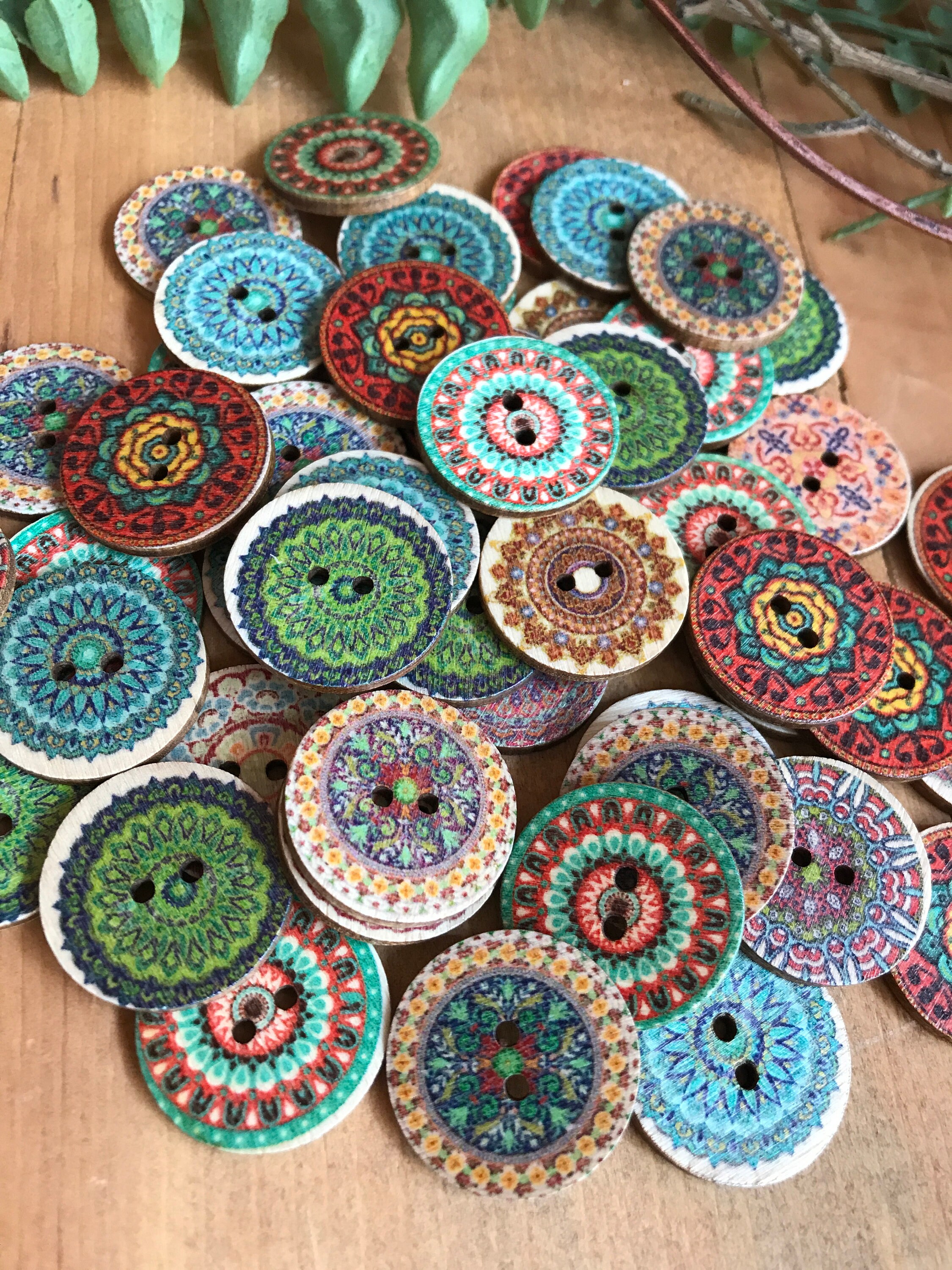 Wood Buttons Pack of 50 Colorful Printed Wood Buttons - Etsy