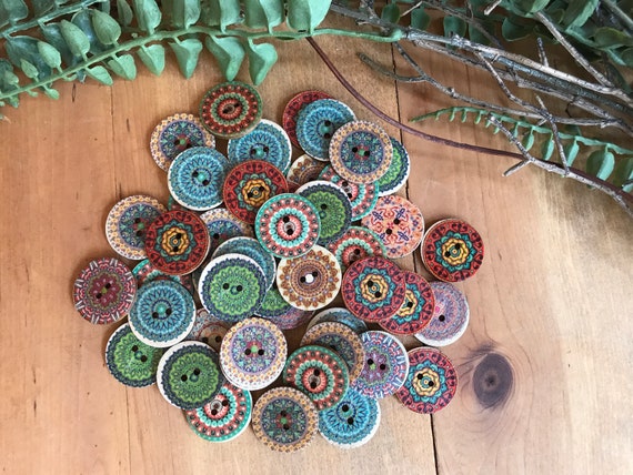 Wood Buttons Pack of 50 Colorful Printed Wood Buttons - Etsy