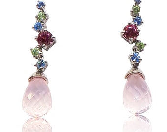 Gold Multi Gemstone Multi Color Floral Cluster Dangle Earrings - Etsy