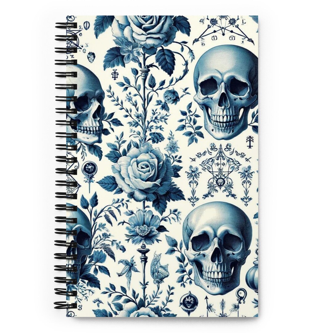 French Toile De Jouy - Spiral Notebook - Skulls and Florals - Front ...