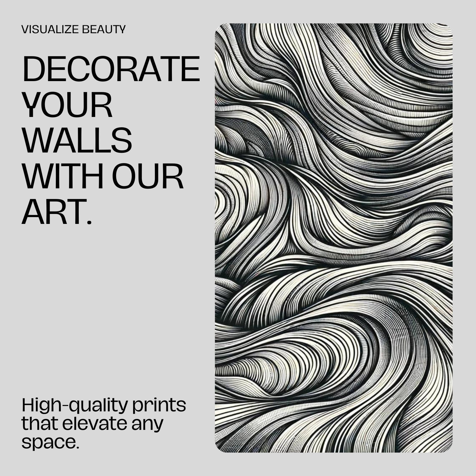 Black and White Modern Wave Prints - Digital Prints - 5 Unique Designs ...