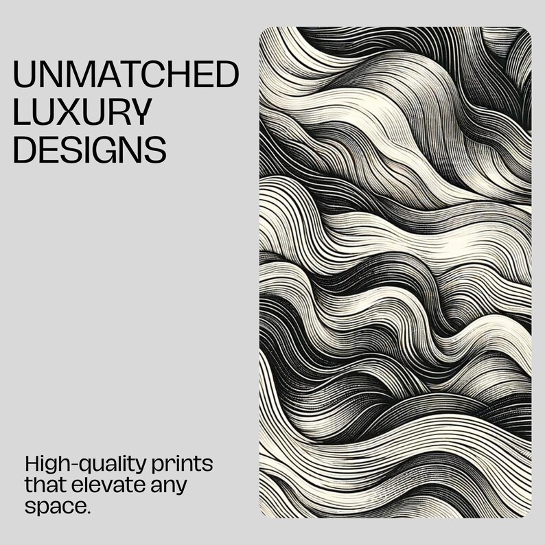 Black and White Modern Wave Prints - Digital Prints - 5 Unique Designs ...