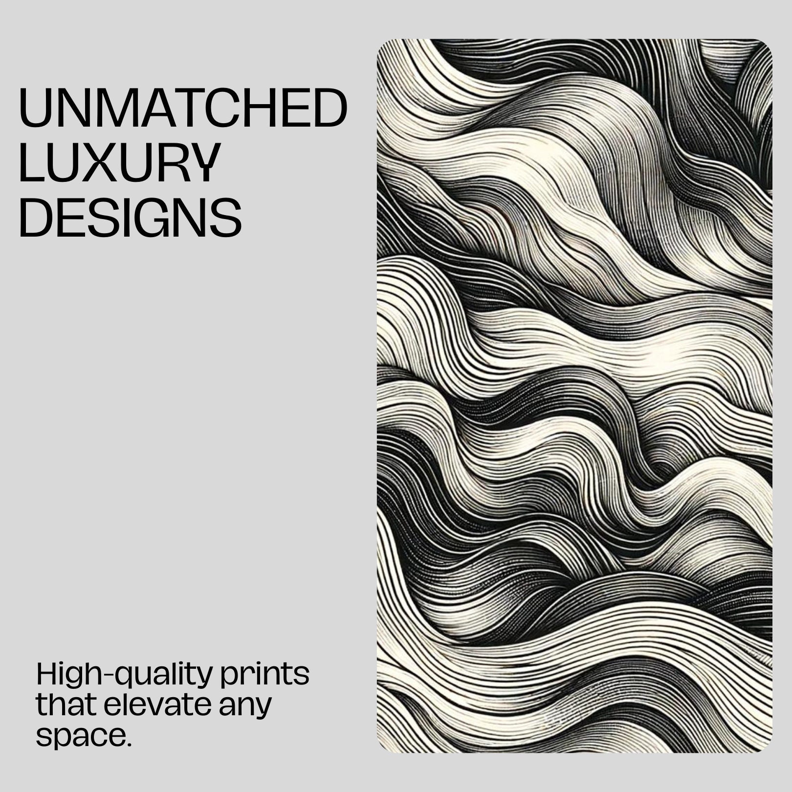 Black and White Modern Wave Prints - Digital Prints - 5 Unique Designs ...