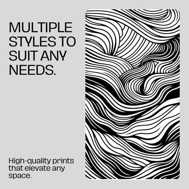 Black and White Modern Wave Prints - Digital Prints - 5 Unique Designs ...