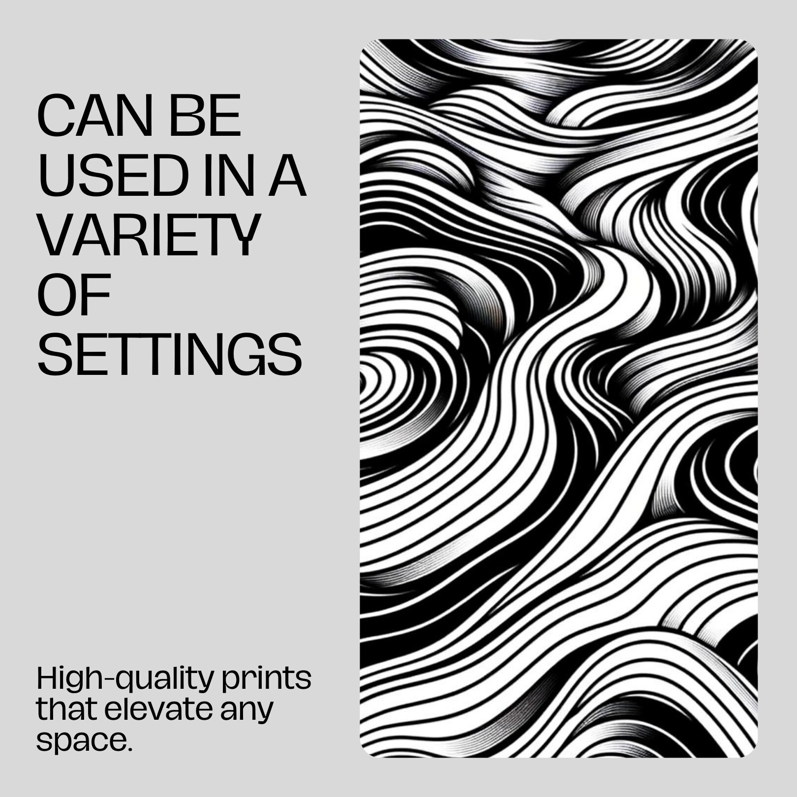 Black and White Modern Wave Prints - Digital Prints - 5 Unique Designs ...