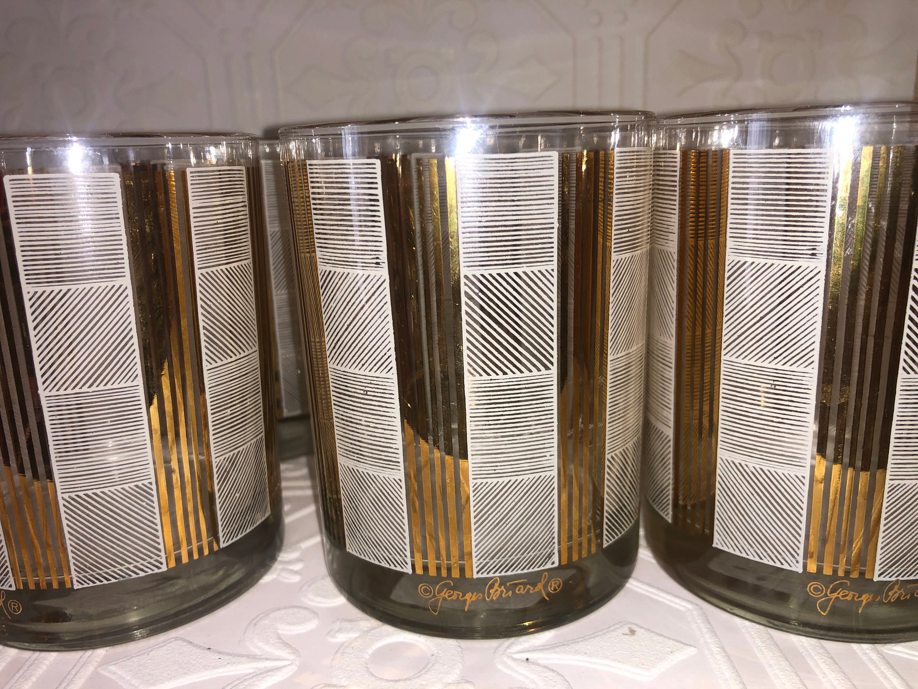 Georges Briard Mid Century Barware Gold and Whie - Etsy