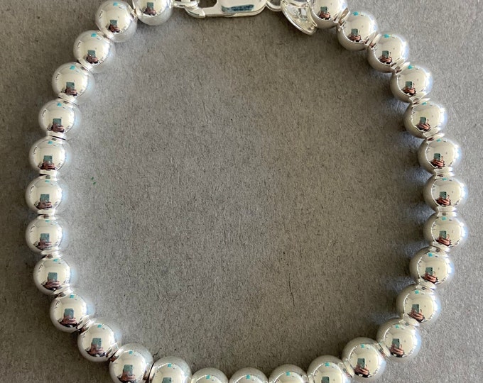 Sterling Silver Beads Bracelet 7mm Sterling Silver Balls Bracelet ...