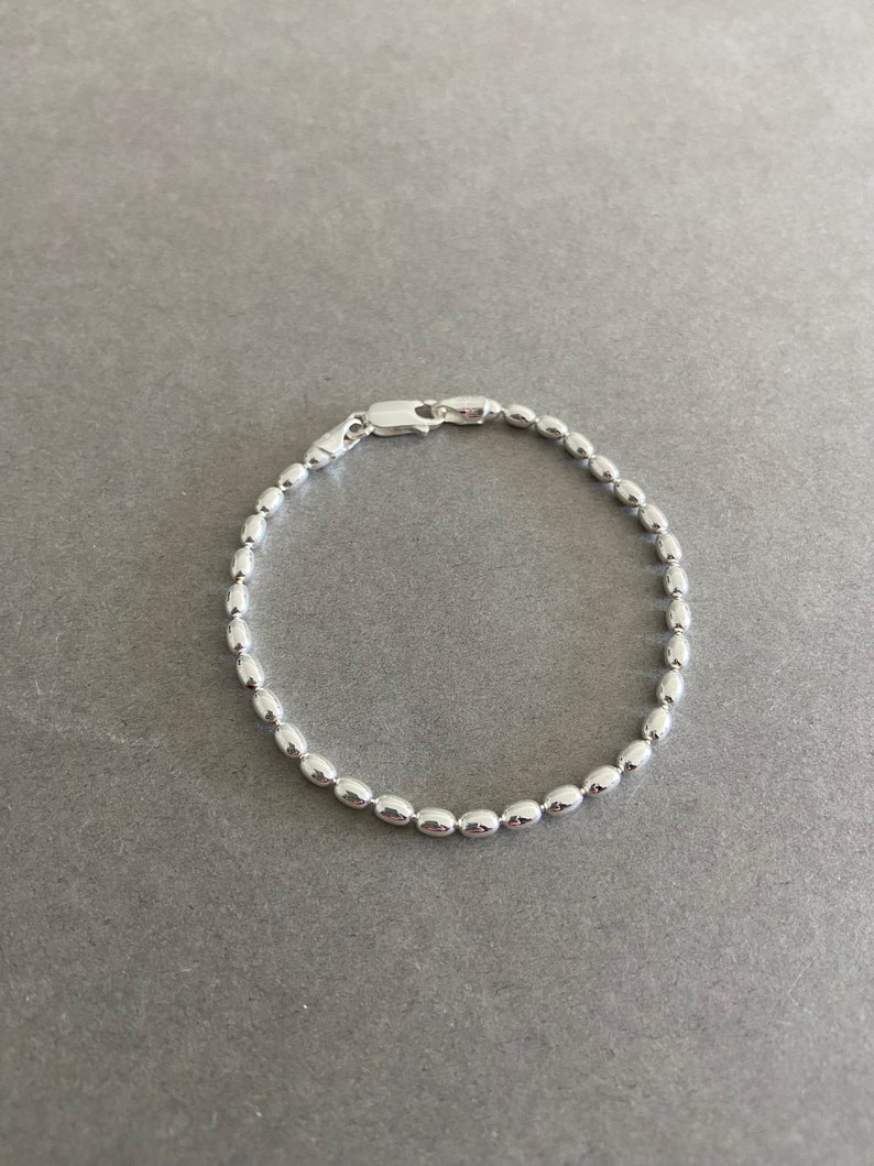 Sterling Silver Rice Bead Chain Bracelet - Sterling Silver - Etsy
