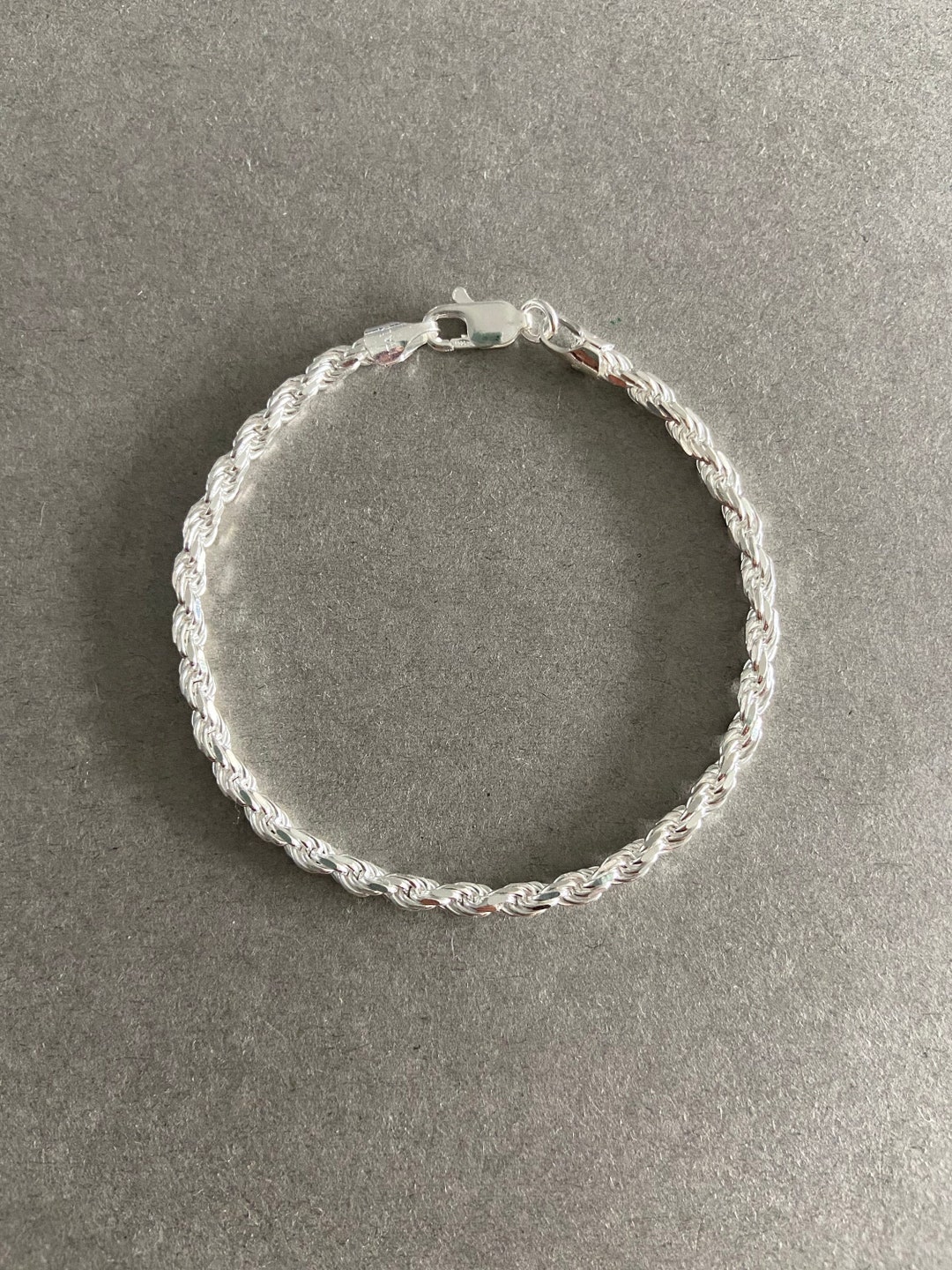 Sterling Silver Rope 3mm Chain Bracelet - Sterling Silver - Etsy