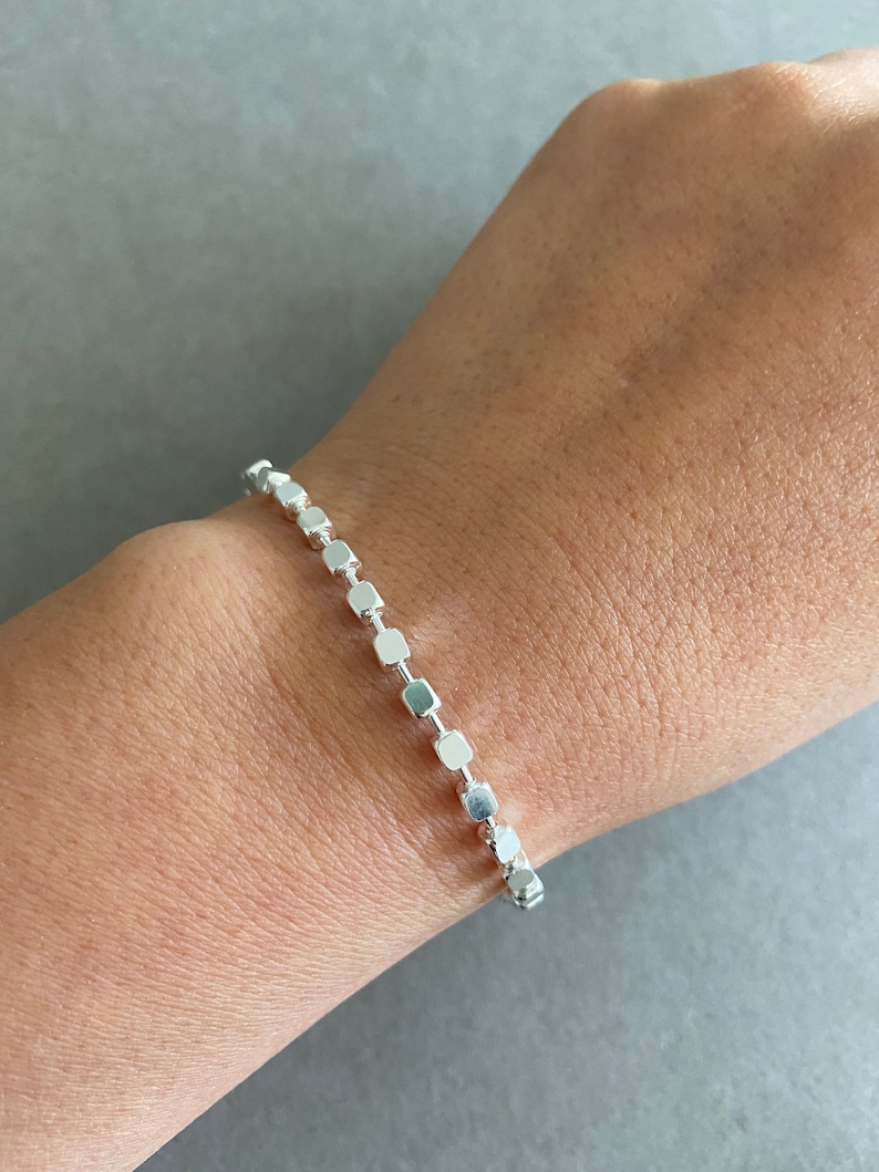 Sterling Silver Cube Chain Bracelet Sterling Silver - Etsy