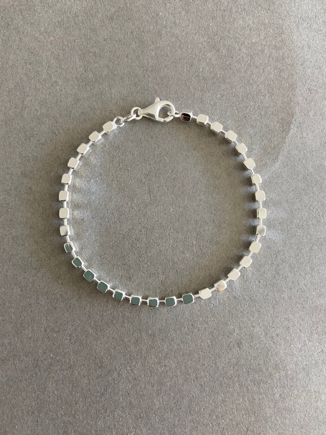 Sterling Silver Cube Chain Bracelet - Sterling Silver - Etsy