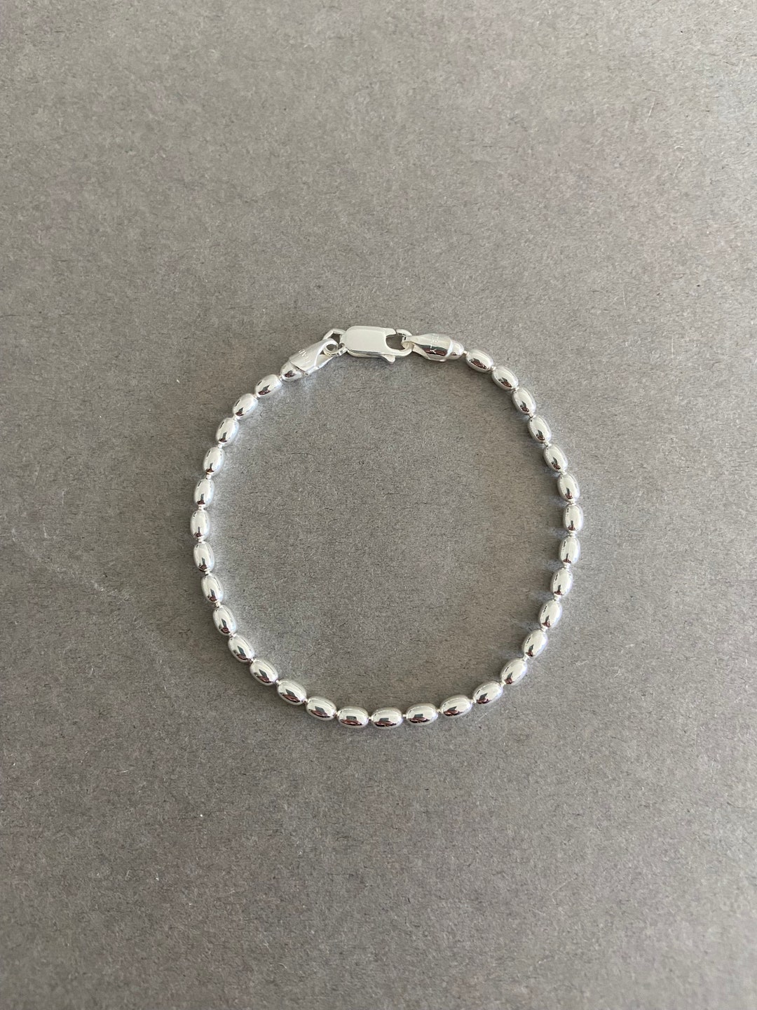 Sterling Silver Rice Bead Chain Bracelet - Sterling Silver - Etsy