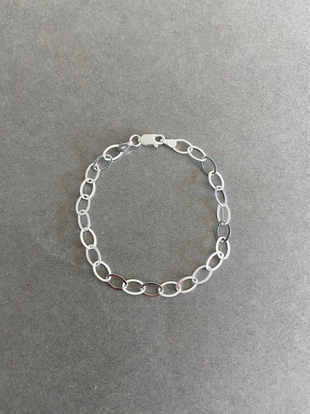 Sterling Silver Flat Oval Rolo Chain Bracelet - Sterling Silver - Etsy