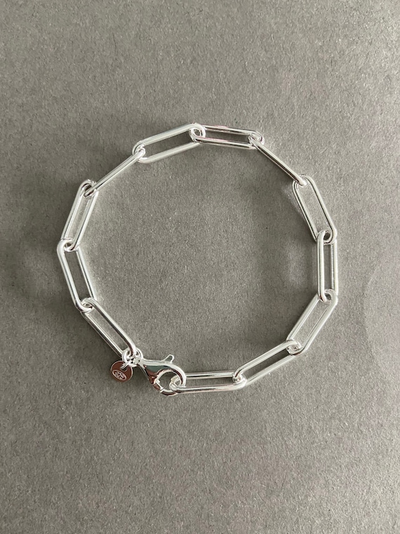 Sterling Silver Thick Chain Link Paper Clip Chain Bracelet - Etsy