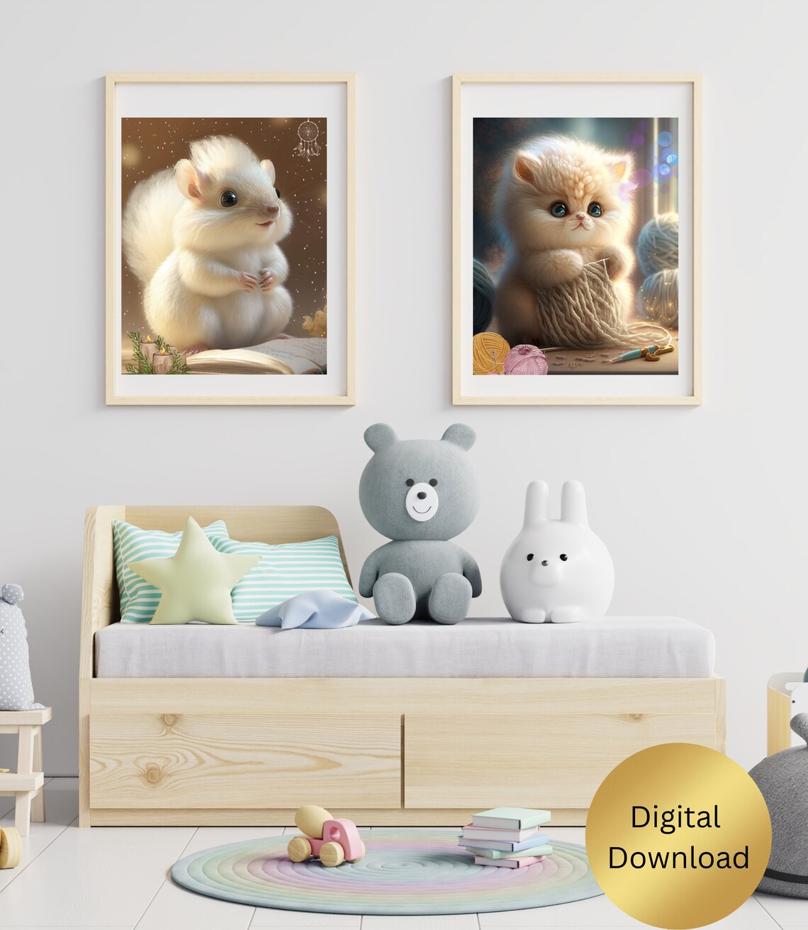 Squirrel Wall Art Cute White Squirrel Reading a Book Printable, Nursery ...