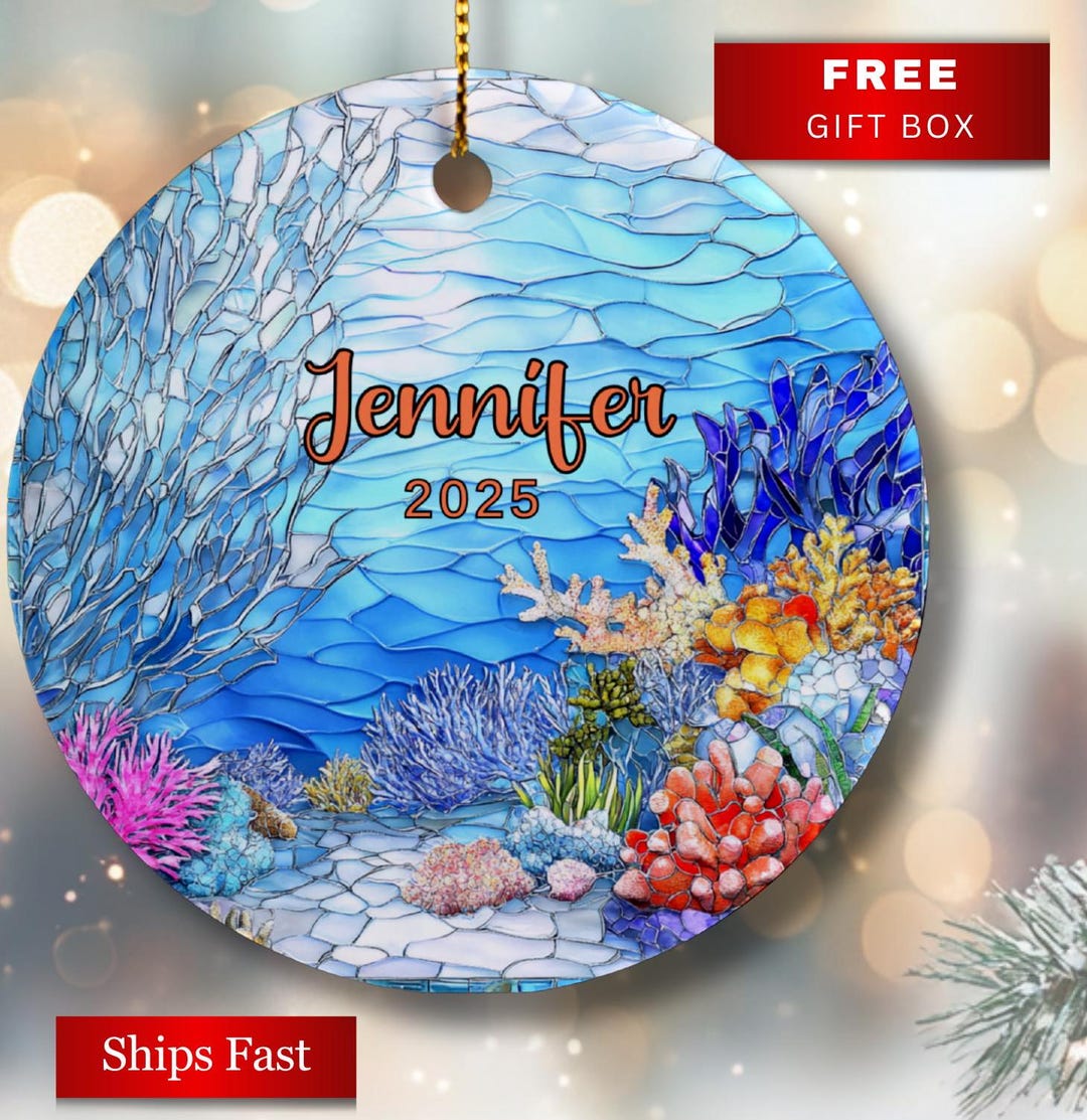 Personalized Under the Sea Ocean Ornaments Ocean Coral Stained Glass ...