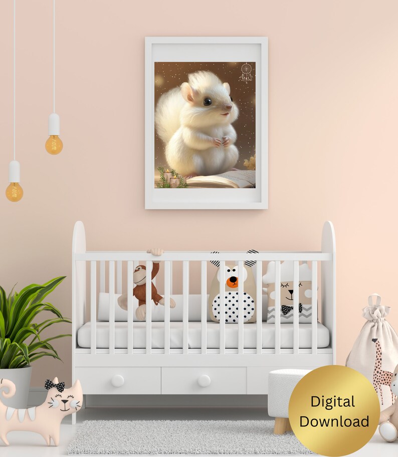 Squirrel Wall Art Cute White Squirrel Reading a Book Printable, Nursery ...