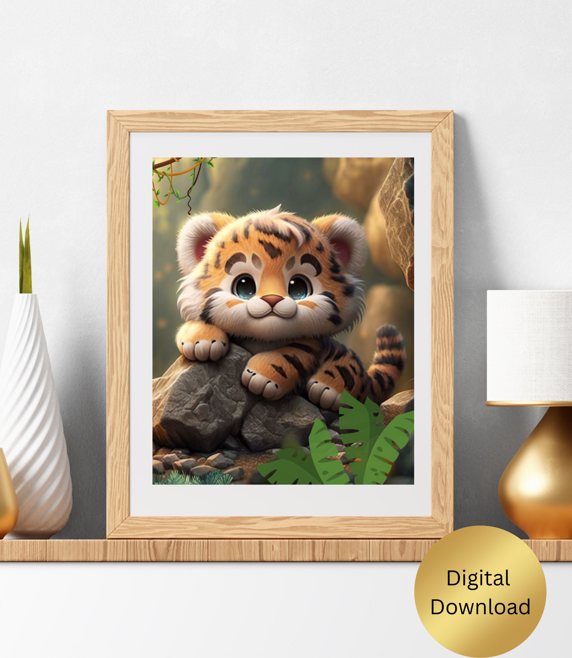 Cute Baby Tiger Climbing on Rocks in Jungle Art Printable - Etsy Australia
