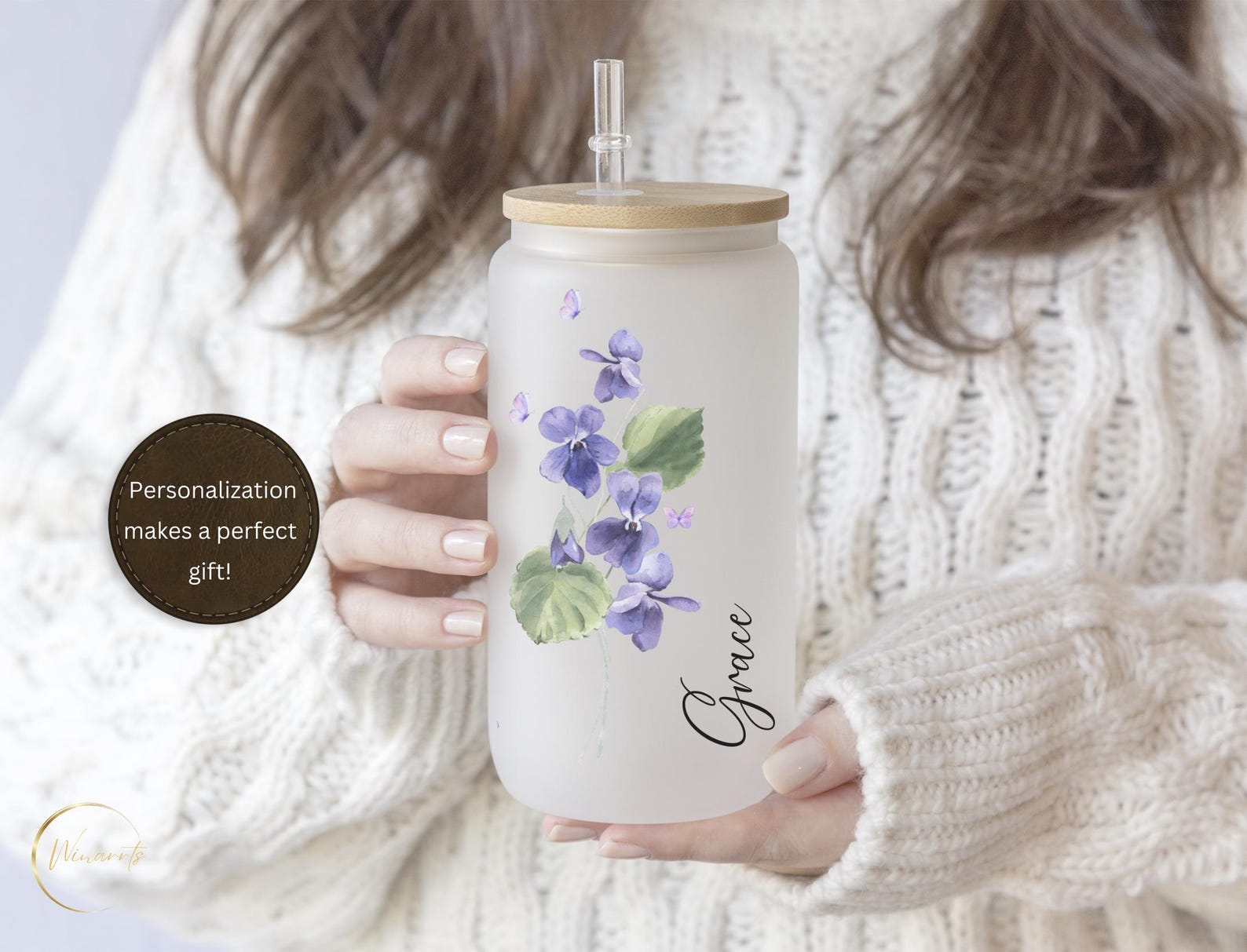 Personalized Birth Flower February Violet Flower Butterflies Coffee Cup ...