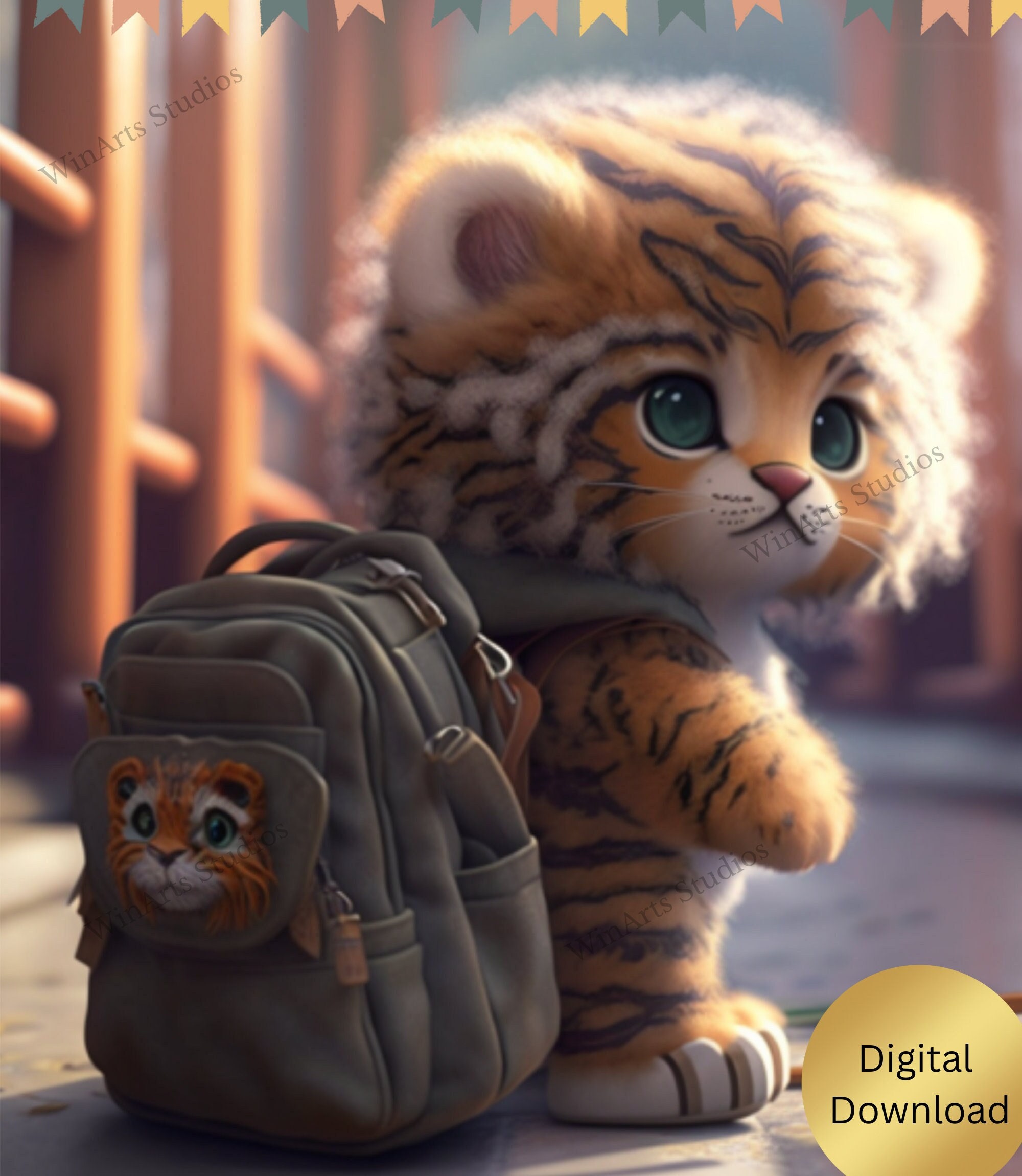 Cute Tiger Cub Going to School Nursery Art Printable, Digital Instant ...