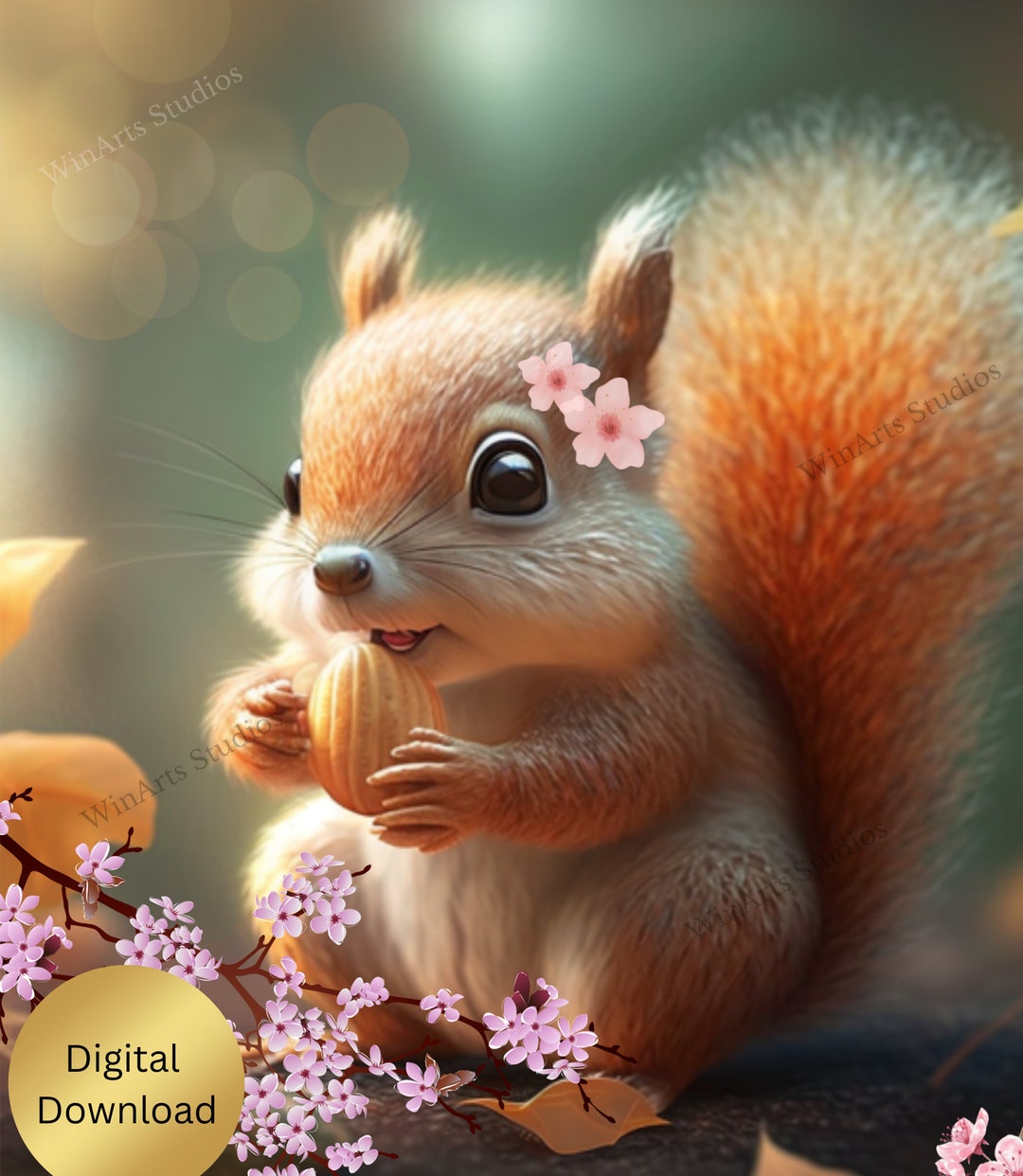 Squirrel Wall Art Cute Baby Squirrel Eating Nuts Pink - Etsy