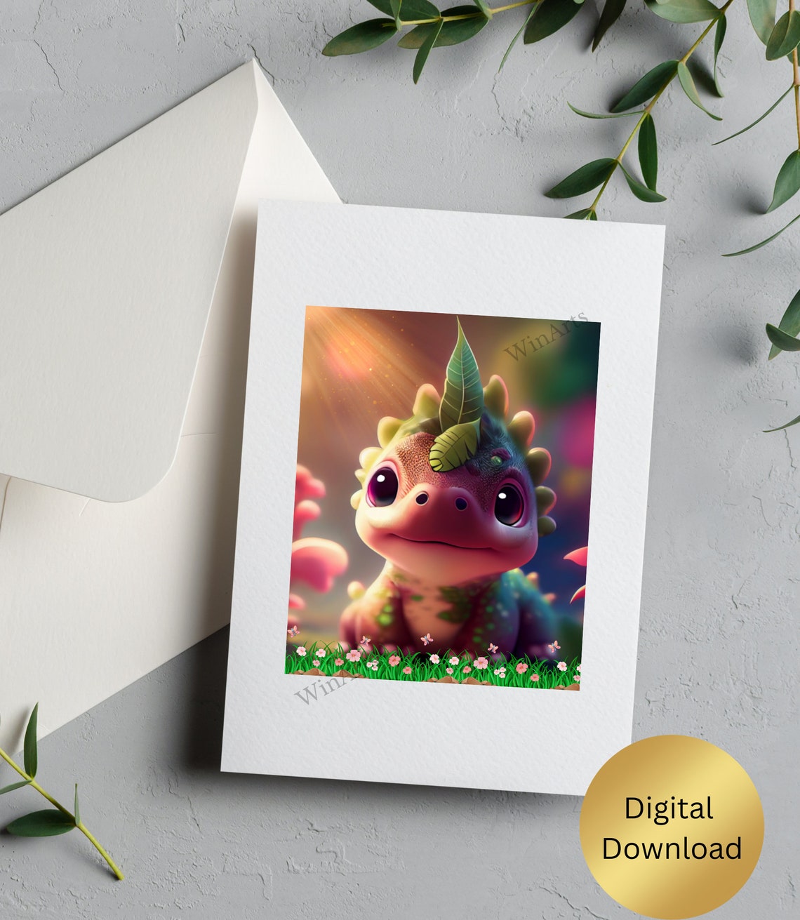 Dinosaur Wall Art Cute Pink Baby Dinosaur Playing in the Jungle ...