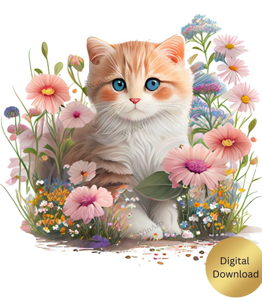 Cat Art Cute Cat Kitten Sitting in Garden Transparent Background ...