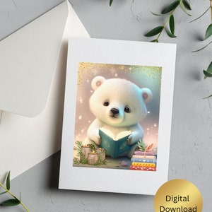Cute Polar Bear Reading a Book Nursery Art Printable Digital - Etsy