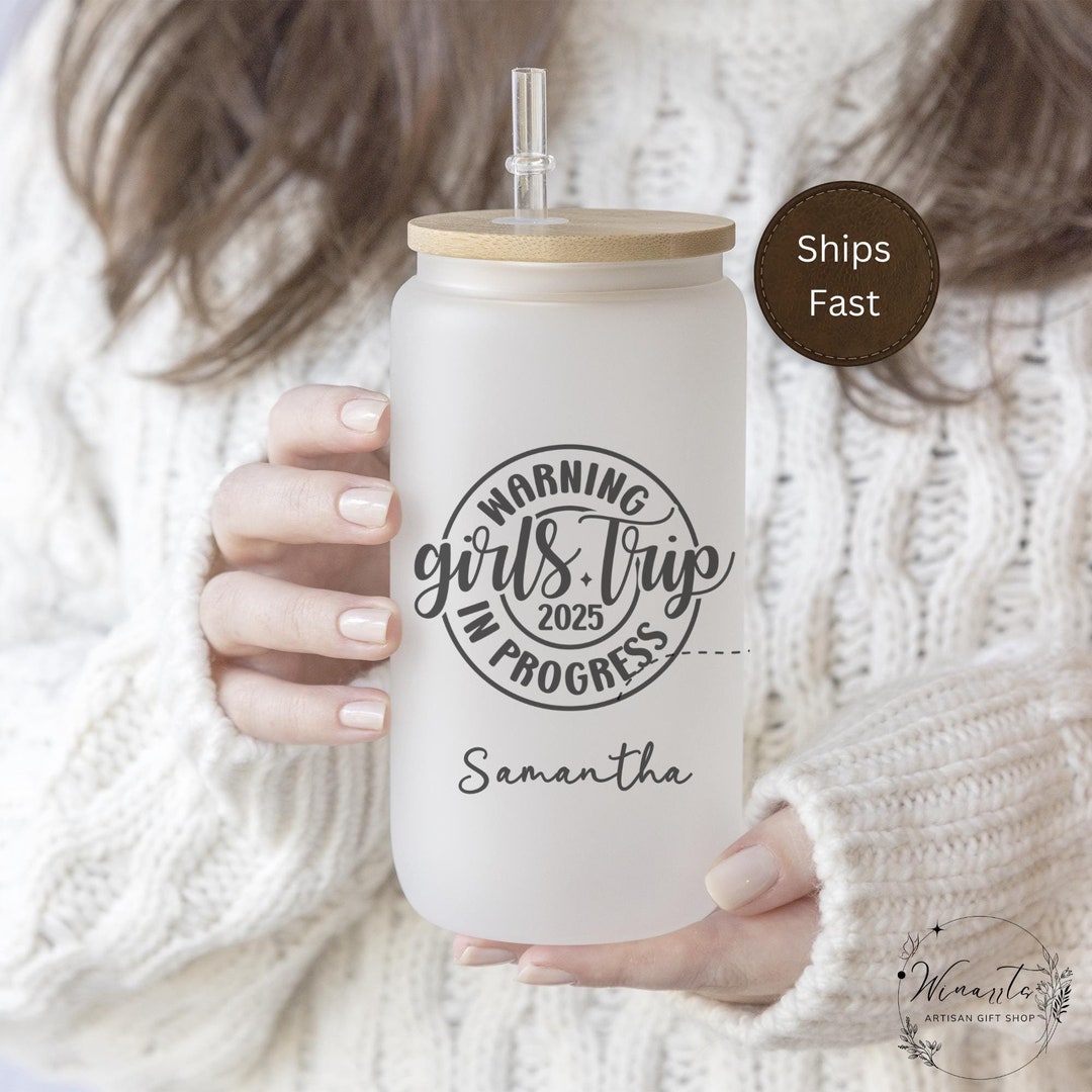 Personalized Girls Trip 2025 Glass Tumbler Girl Trip Iced Coffee ...