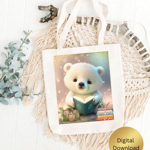 Cute Polar Bear Reading a Book Nursery Art Printable Digital - Etsy