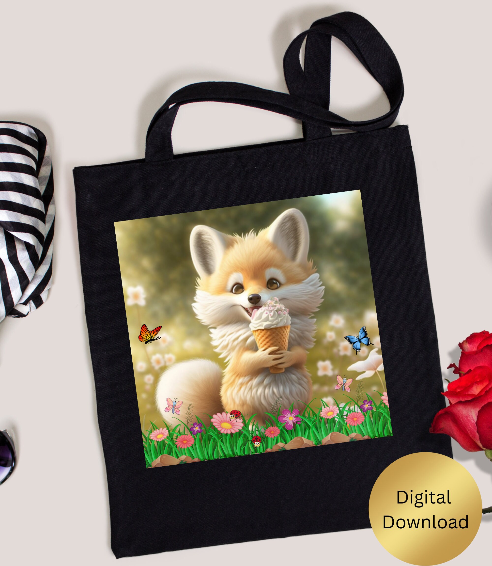 Cute Fox Eating Ice-cream in Garden of Flowers Art Printable - Etsy