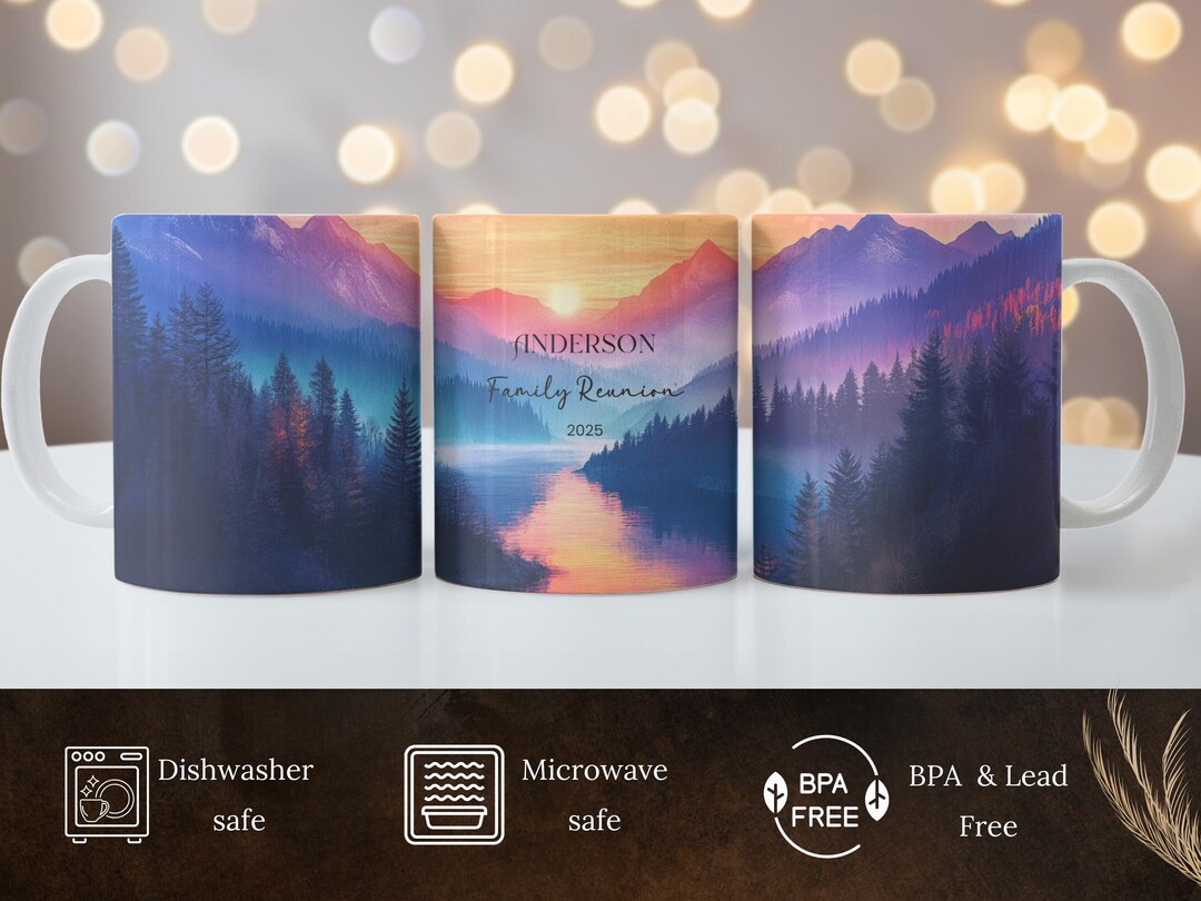 Personalized Family Reunion Mug Lake Mountain Reunion Mug Watercolor ...