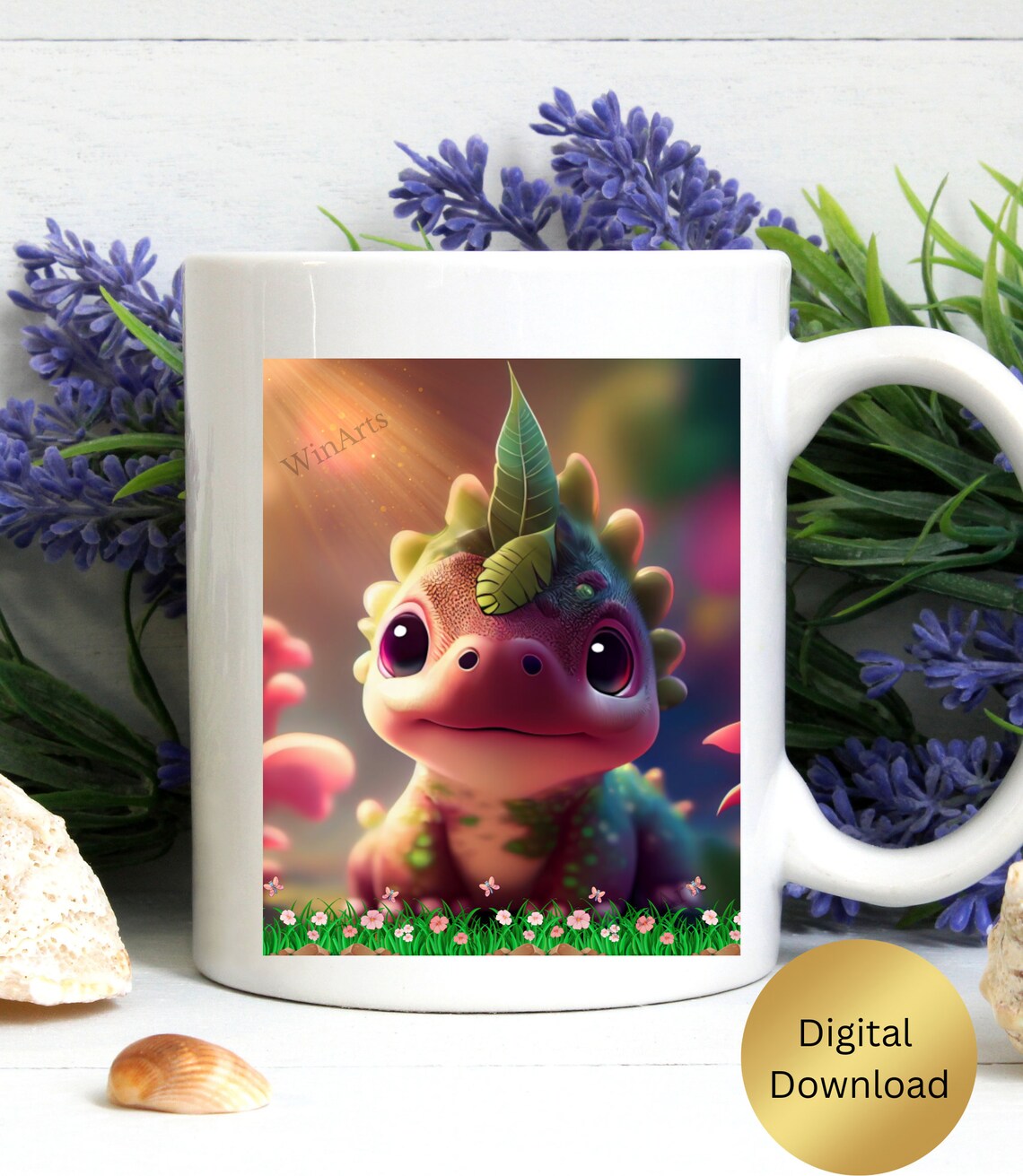 Dinosaur Wall Art Cute Pink Baby Dinosaur Playing in the Jungle ...