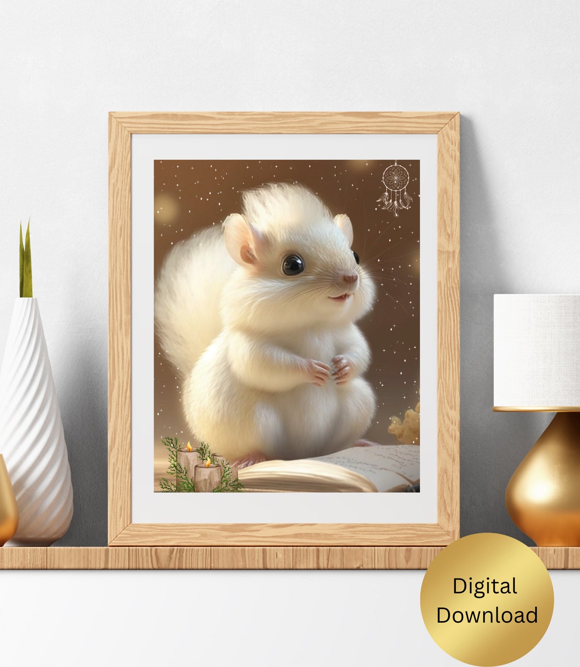 Squirrel Wall Art Cute White Squirrel Reading a Book Printable, Nursery ...