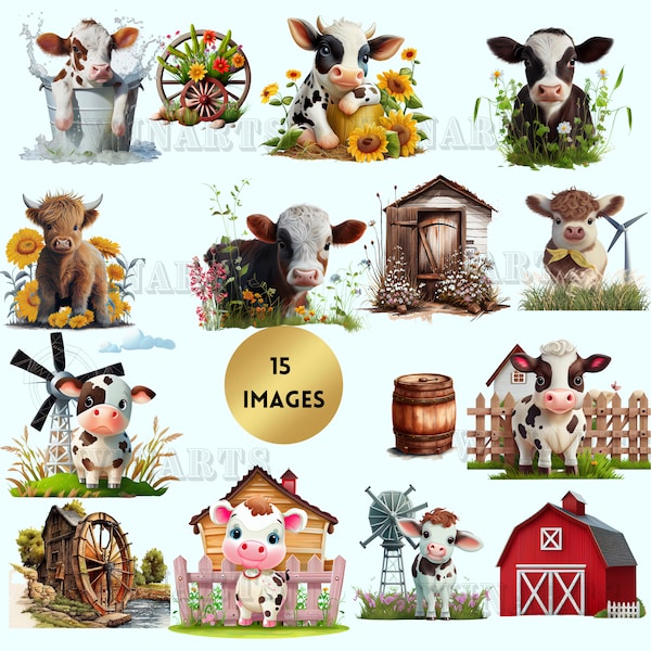 Cows and Barn Clipart - Etsy