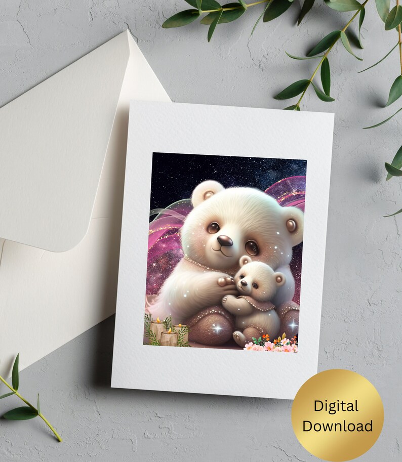 Bear Wall Art Cute Mommy and Baby Bear Mother's Day Printable, Nursery ...