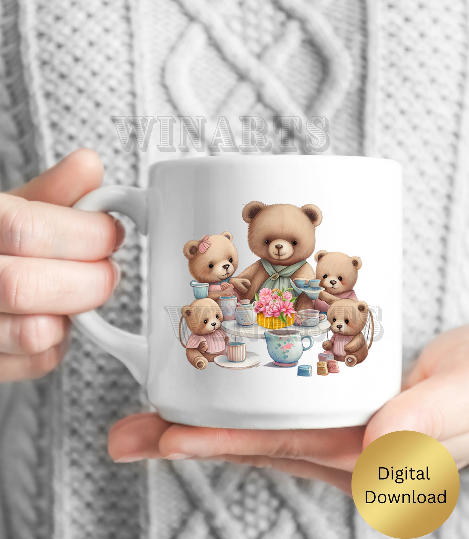 Set of 5 Bear Tea Party Floral Teapot Transparent Background PNG ...