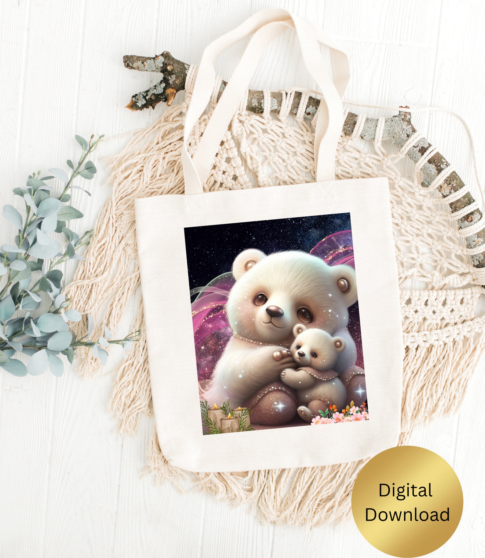 Bear Wall Art Cute Mommy and Baby Bear Mother's Day Printable, Nursery ...
